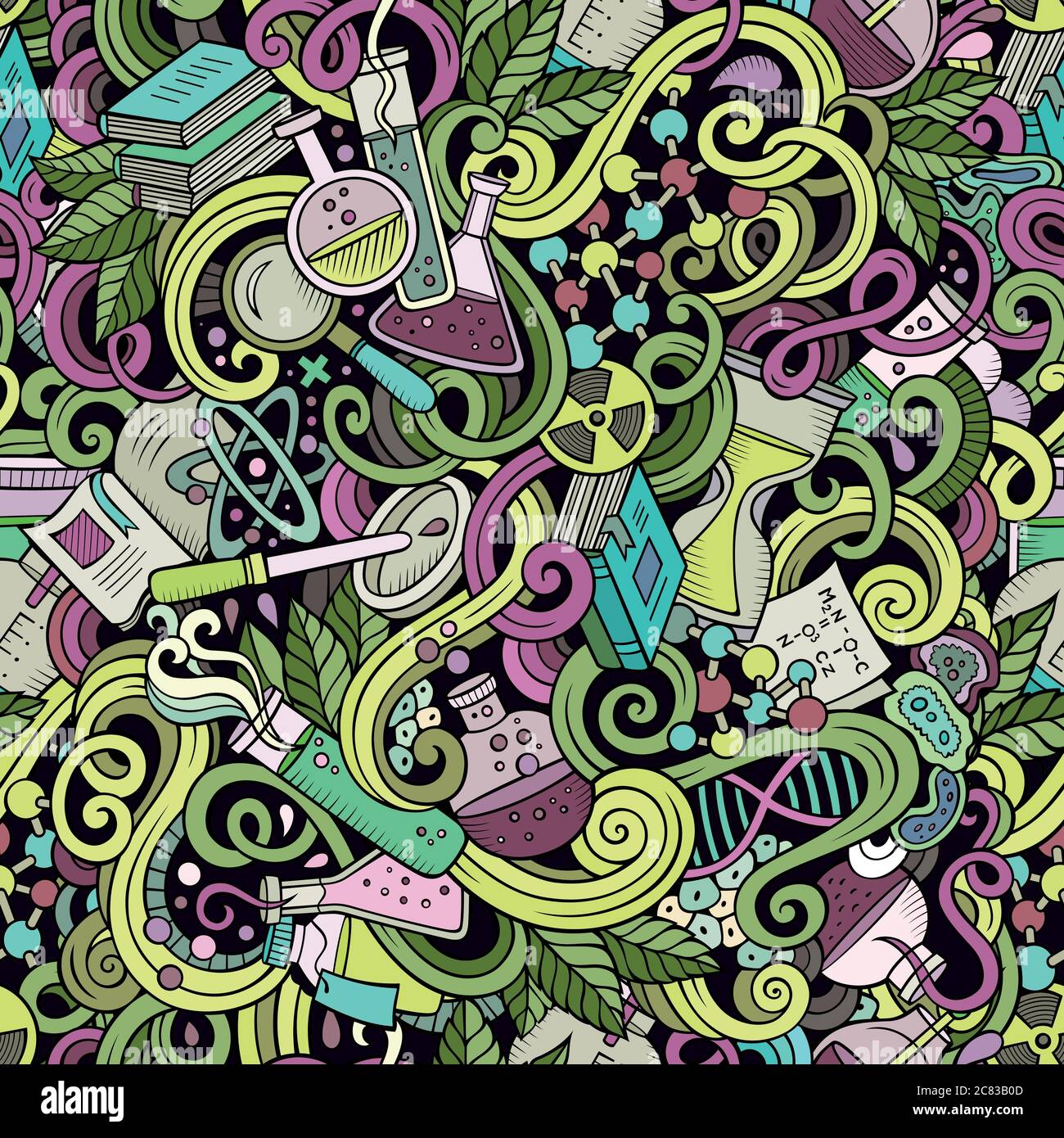 Cartoon hand-drawn science doodles seamless pattern Stock Vector Image ...
