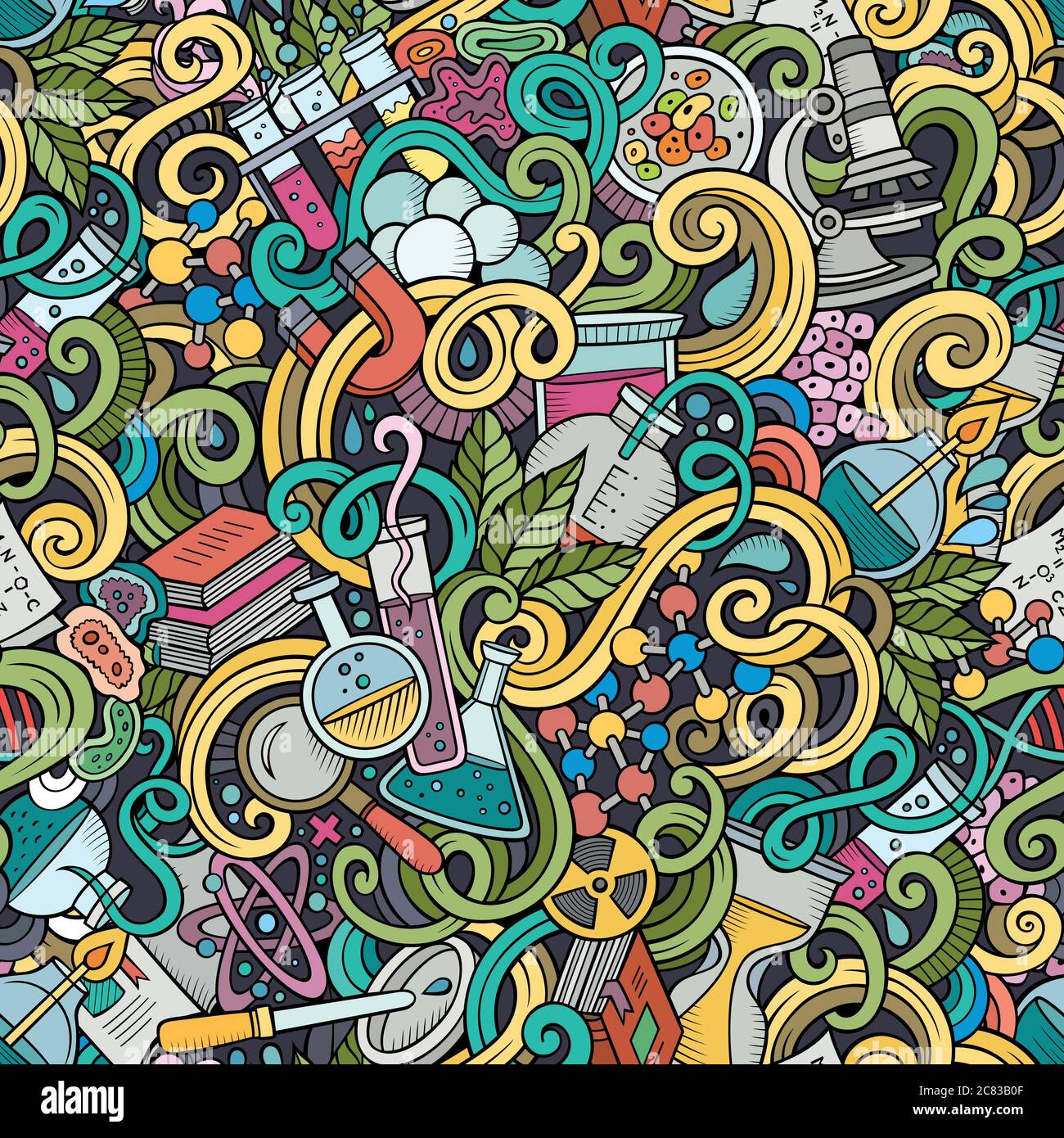 Cartoon hand-drawn science doodles seamless pattern Stock Vector Image ...