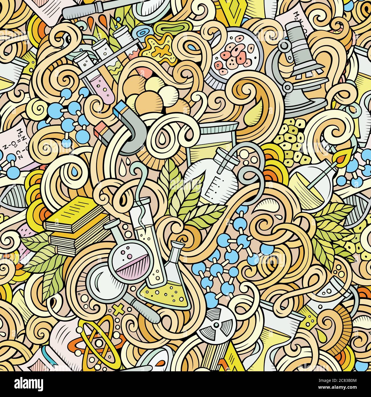 Cartoon hand-drawn science doodles seamless pattern Stock Vector Image ...