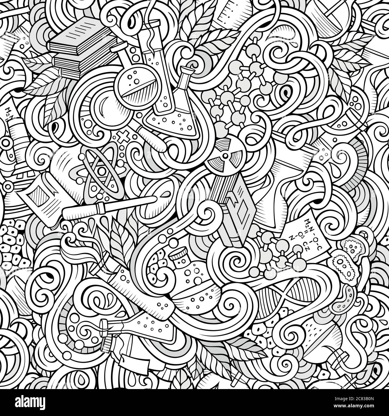 Cartoon hand-drawn science doodles seamless pattern Stock Vector Image ...