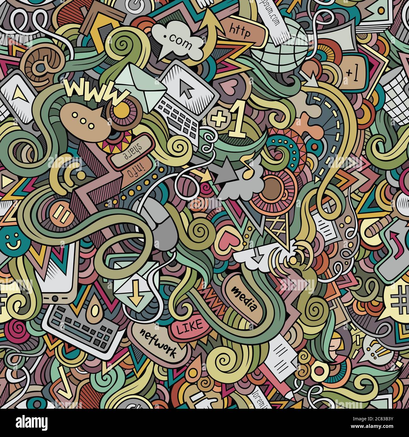 Cartoon vector doodles hand drawn internet social media seamless Stock ...