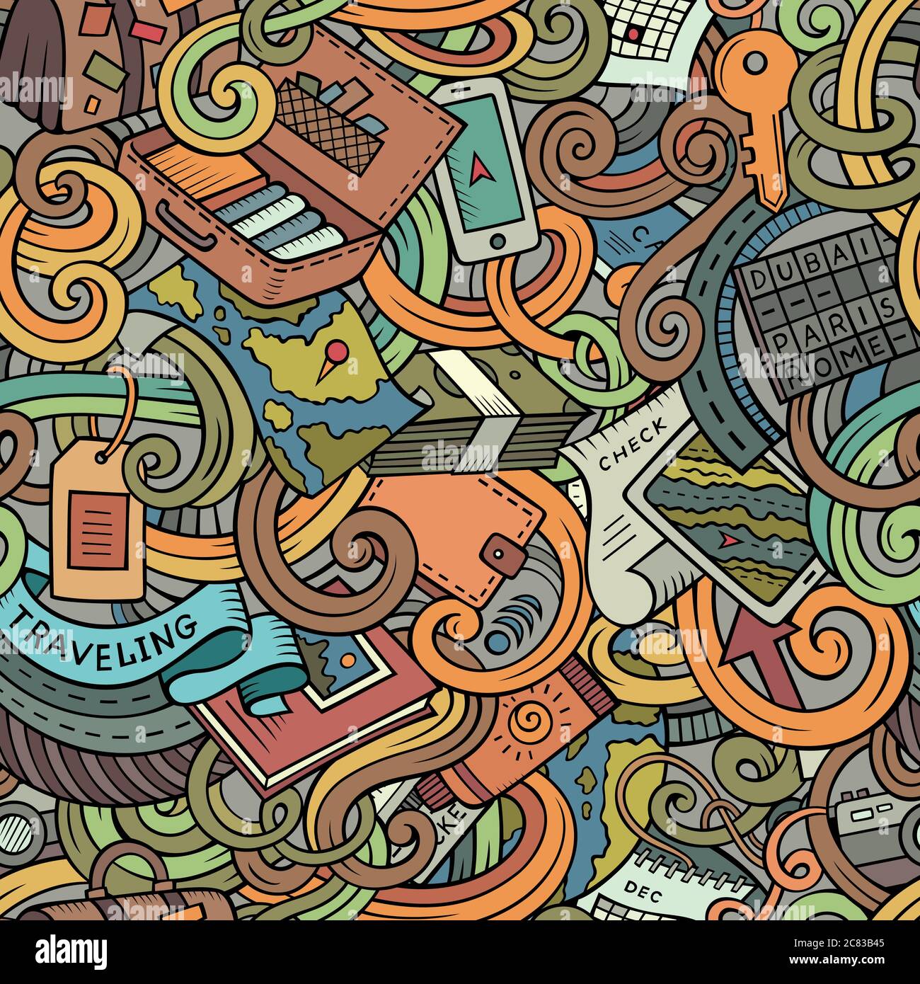 Cartoon doodles travel planning seamless pattern Stock Vector Image ...