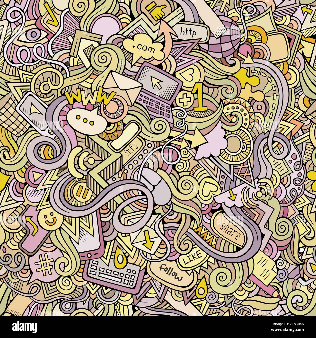 Cartoon vector doodles hand drawn internet social media seamless Stock ...