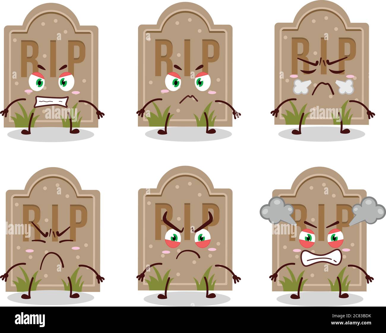 Tombstone cartoon character with various angry expressions Stock Vector ...