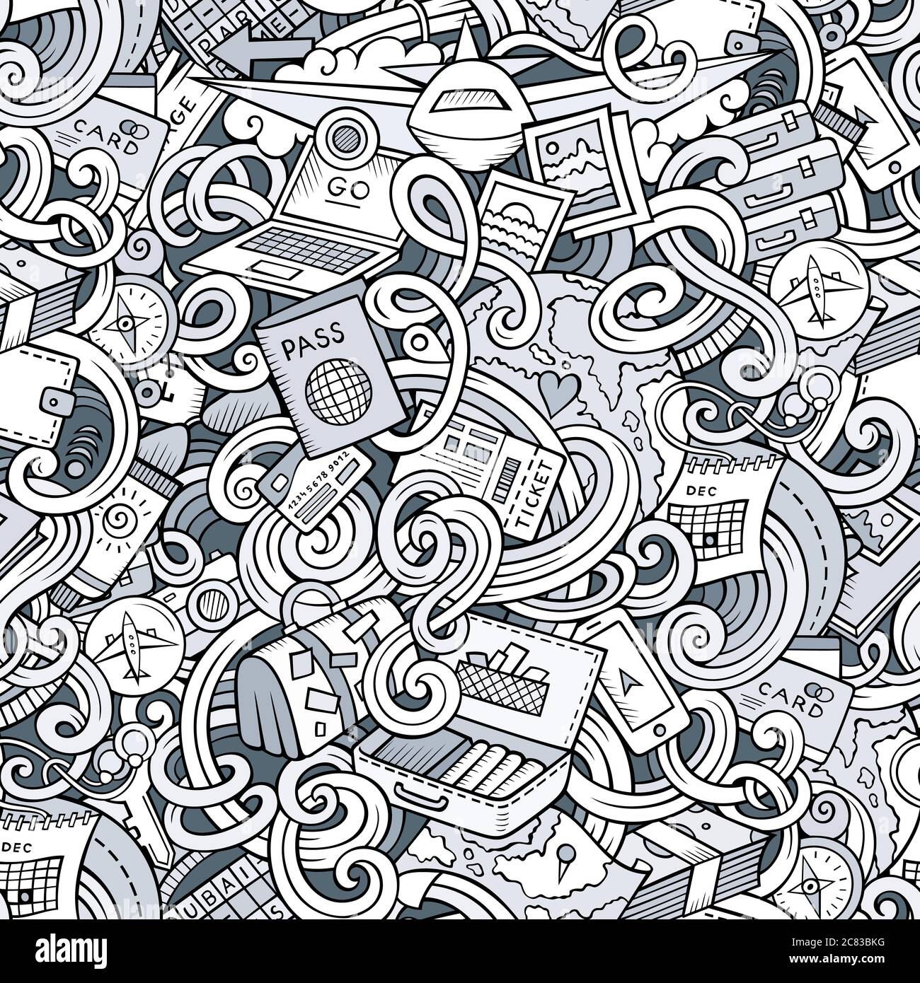 Cartoon doodles travel planning seamless pattern Stock Vector Image ...