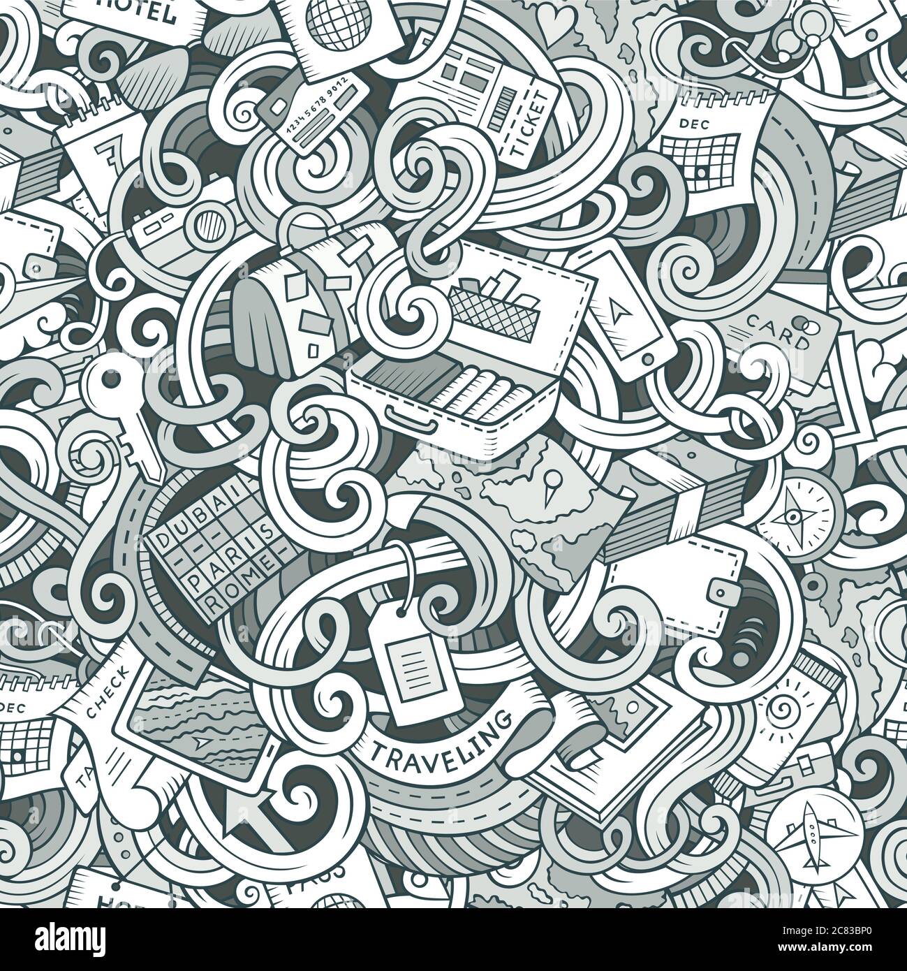 Cartoon doodles travel planning seamless pattern Stock Vector Image ...
