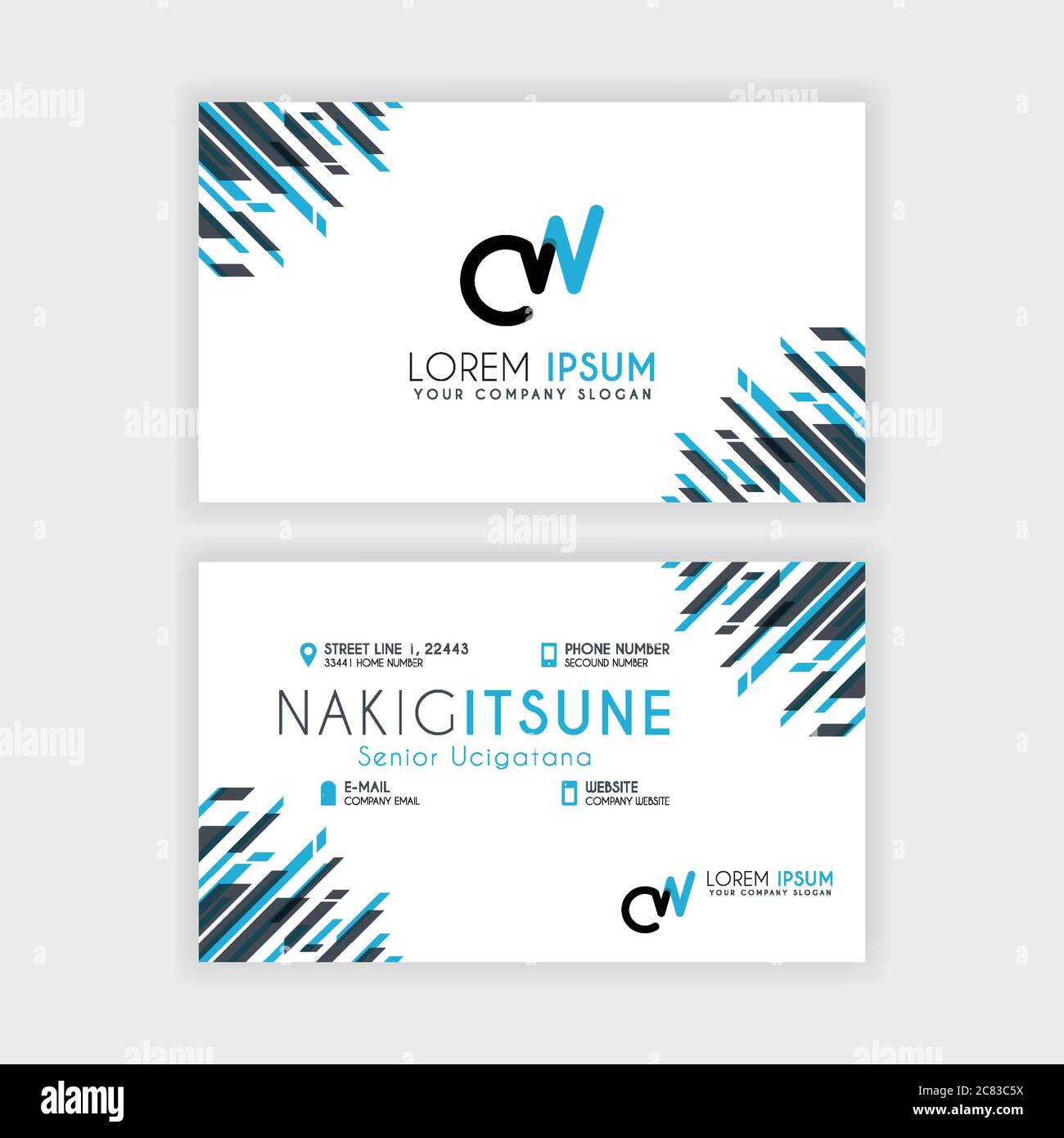 Simple Business Card with initial letter CW rounded edges with a blue ...