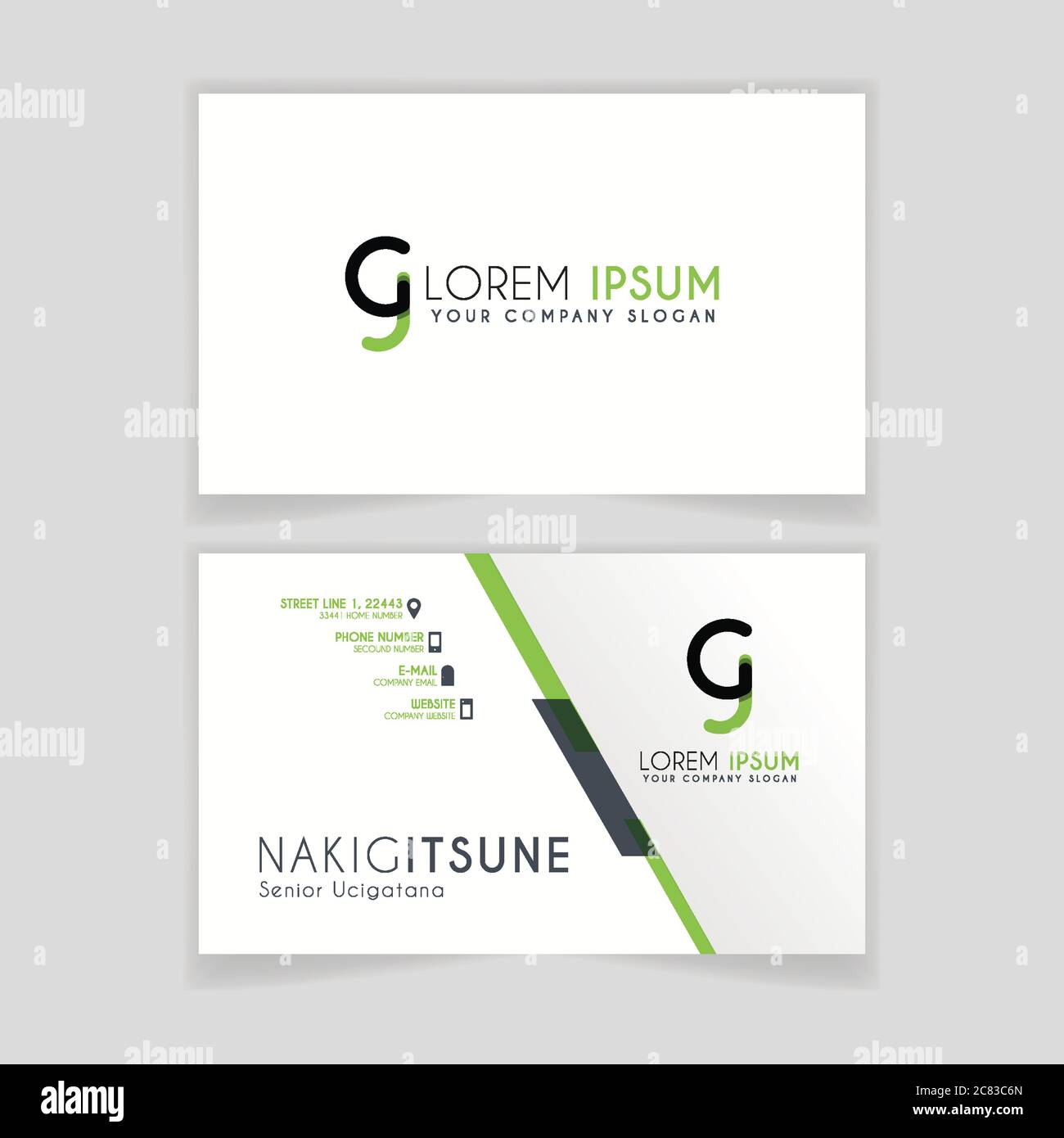 Simple Business Card with initial letter CJ rounded edges with green ...