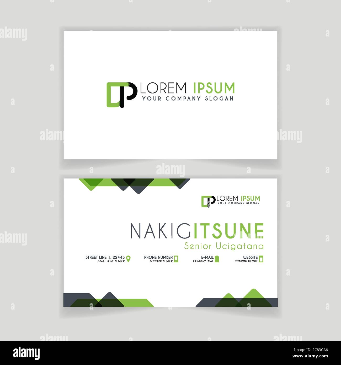 Simple Business Card with initial letter DP rounded edges with green ...