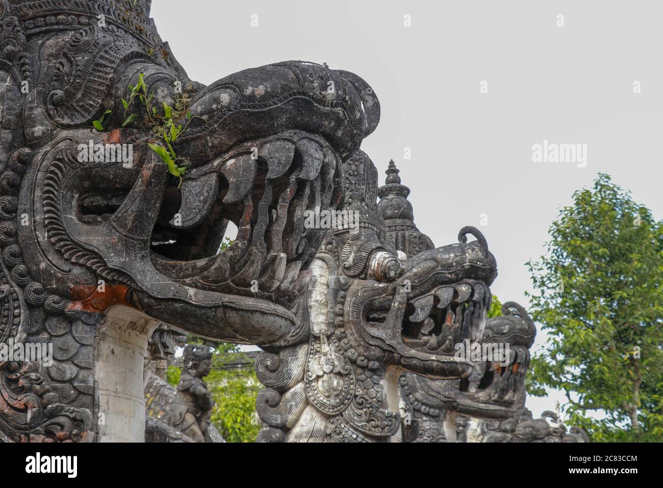 Stone sculptures of asian dragons in Pura Lempuyang temple on Bali ...