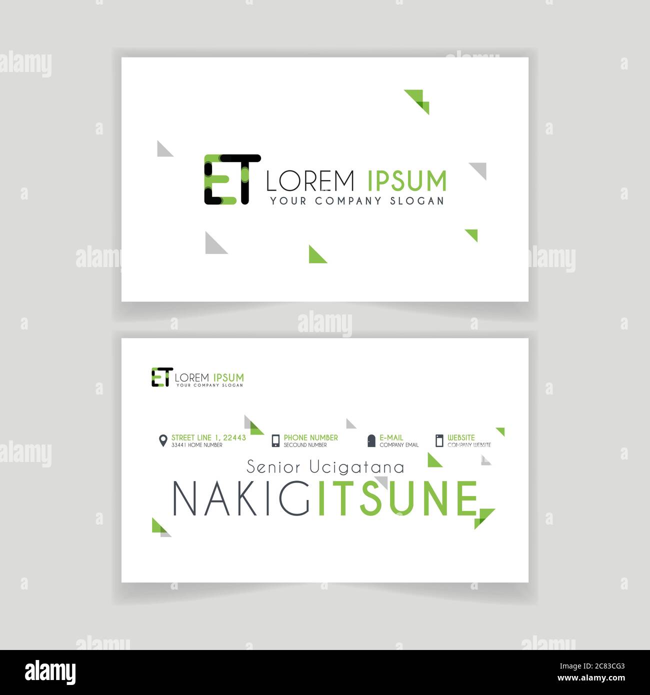 Simple Business Card with initial letter ET rounded edges with green ...