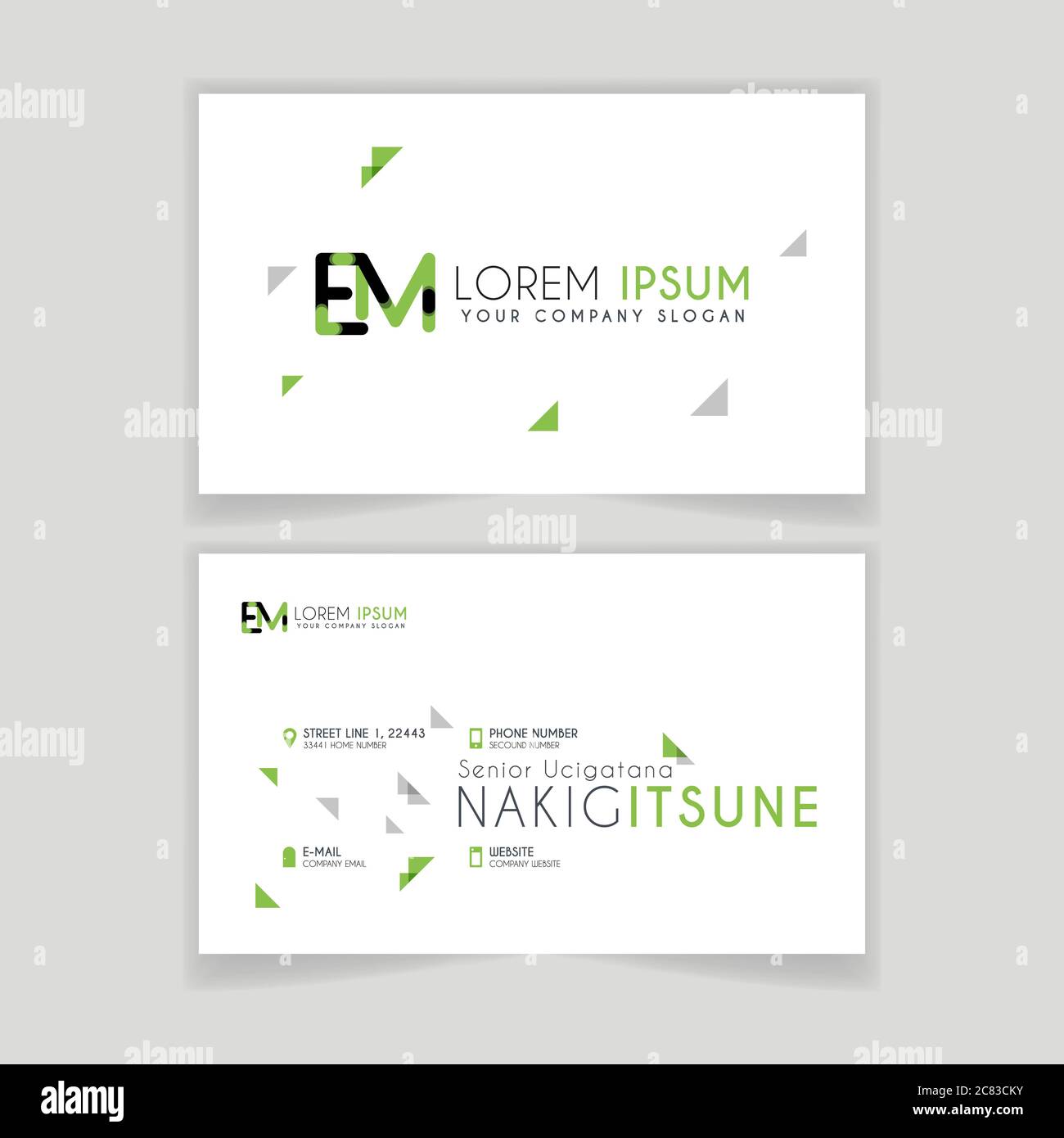 Simple Business Card with initial letter EM rounded edges with green ...