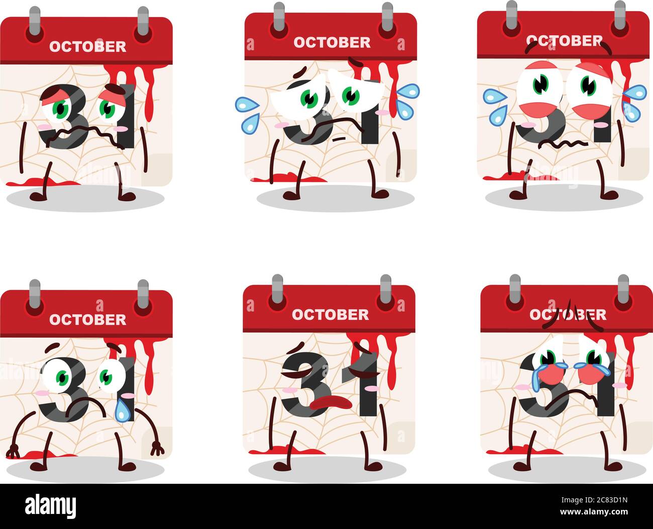 Halloween calendar cartoon character with sad expression Stock Vector ...