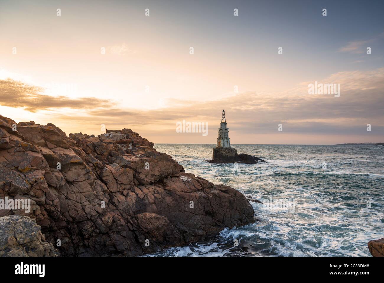 Sunrise at the lighthouse in Ahtopol, Bulgaria at summer Stock Photo ...