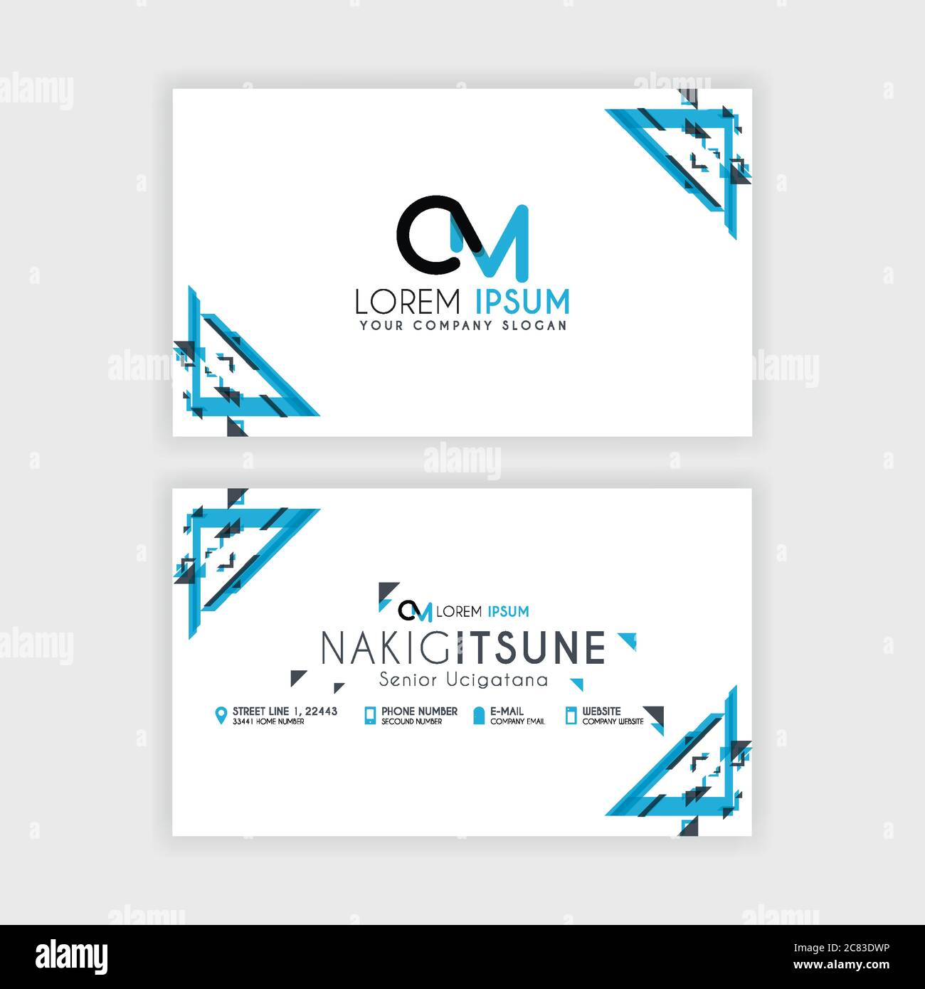 Simple Business Card with initial letter CM rounded edges with a blue ...