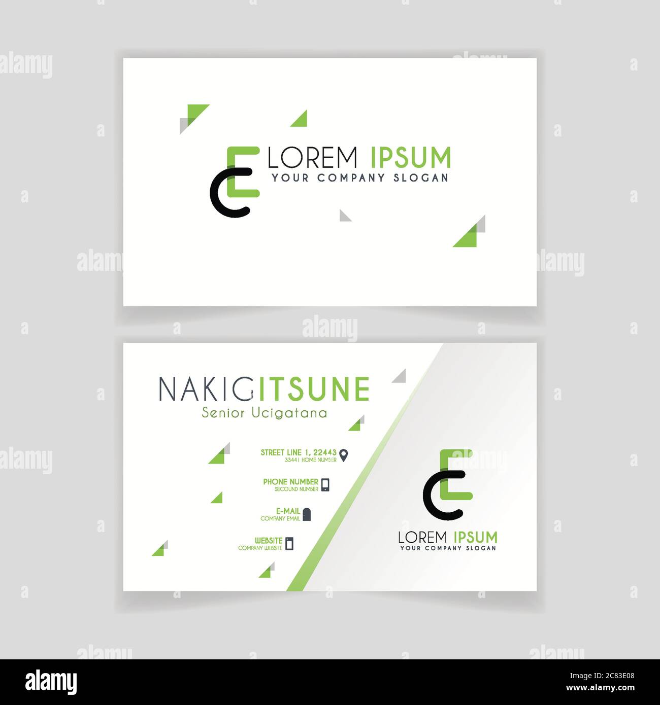 Simple Business Card with initial letter CE rounded edges with green ...
