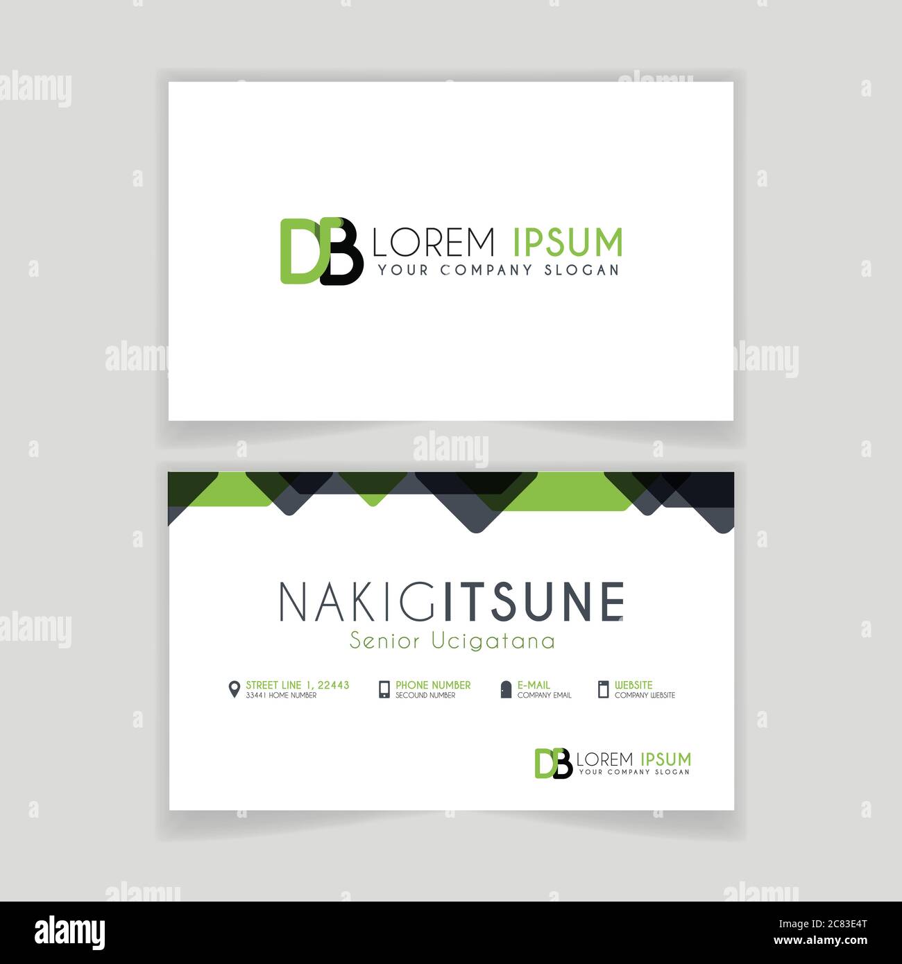 Simple Business Card with initial letter DB rounded edges with green ...