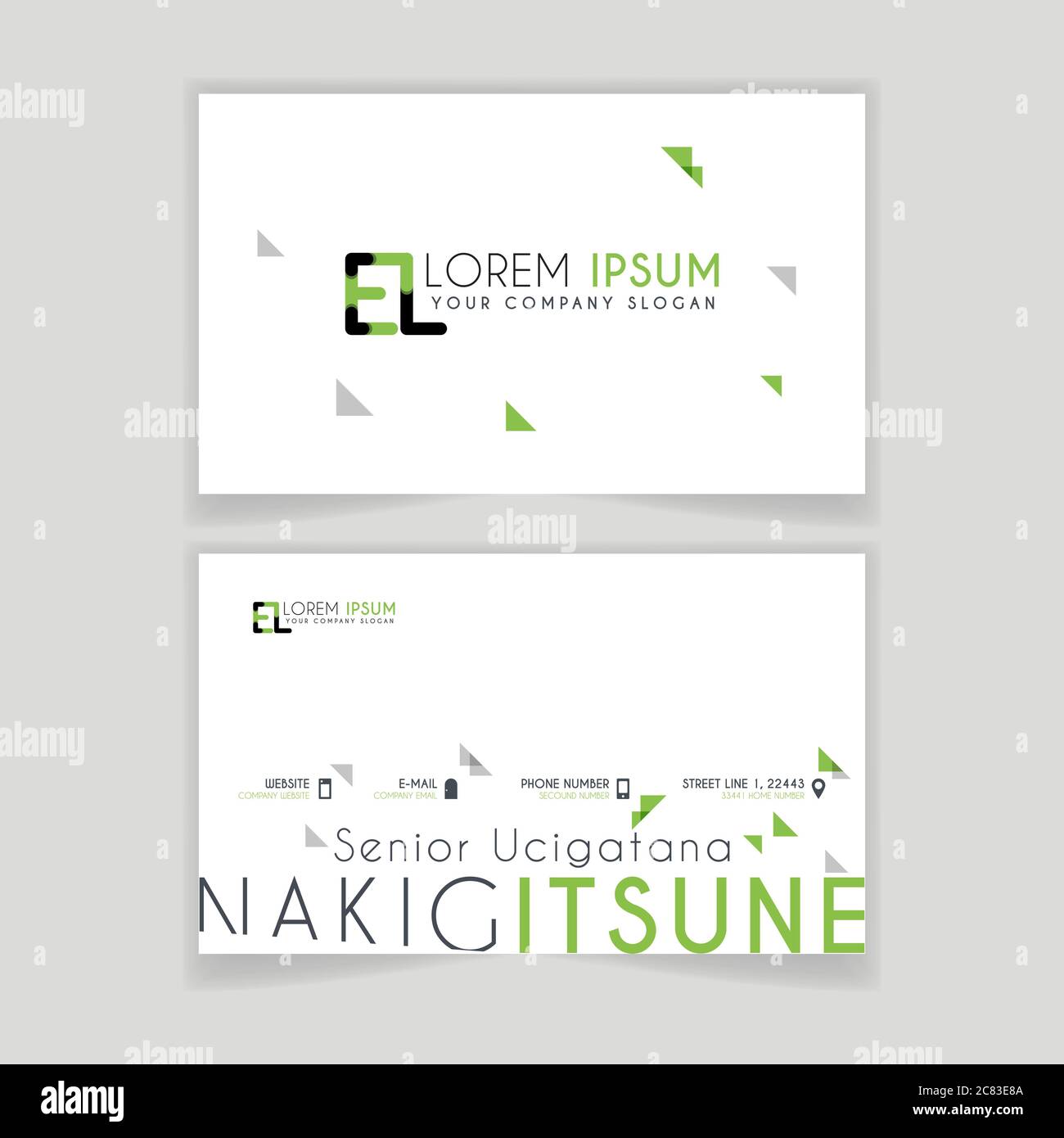 Simple Business Card with initial letter EL rounded edges with green ...