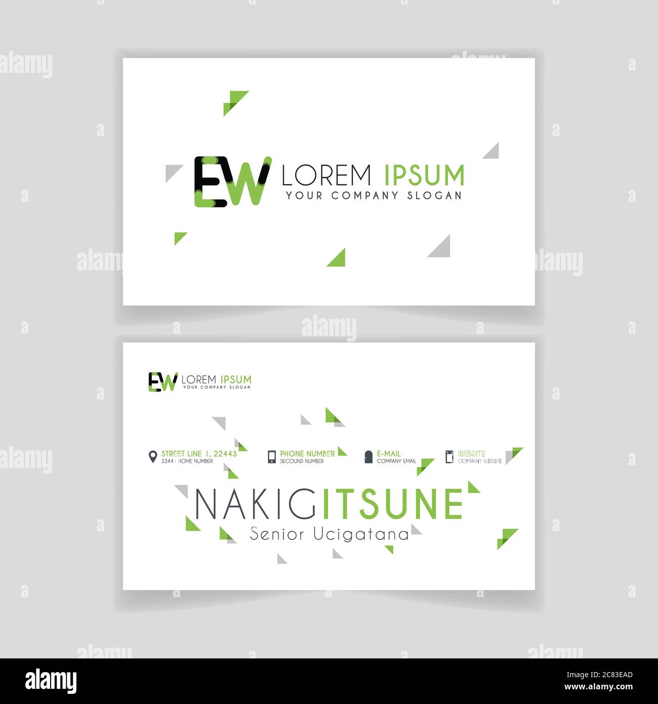 Simple Business Card with initial letter EW rounded edges with green ...