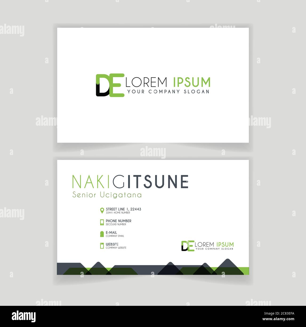 Simple Business Card with initial letter DE rounded edges with green ...