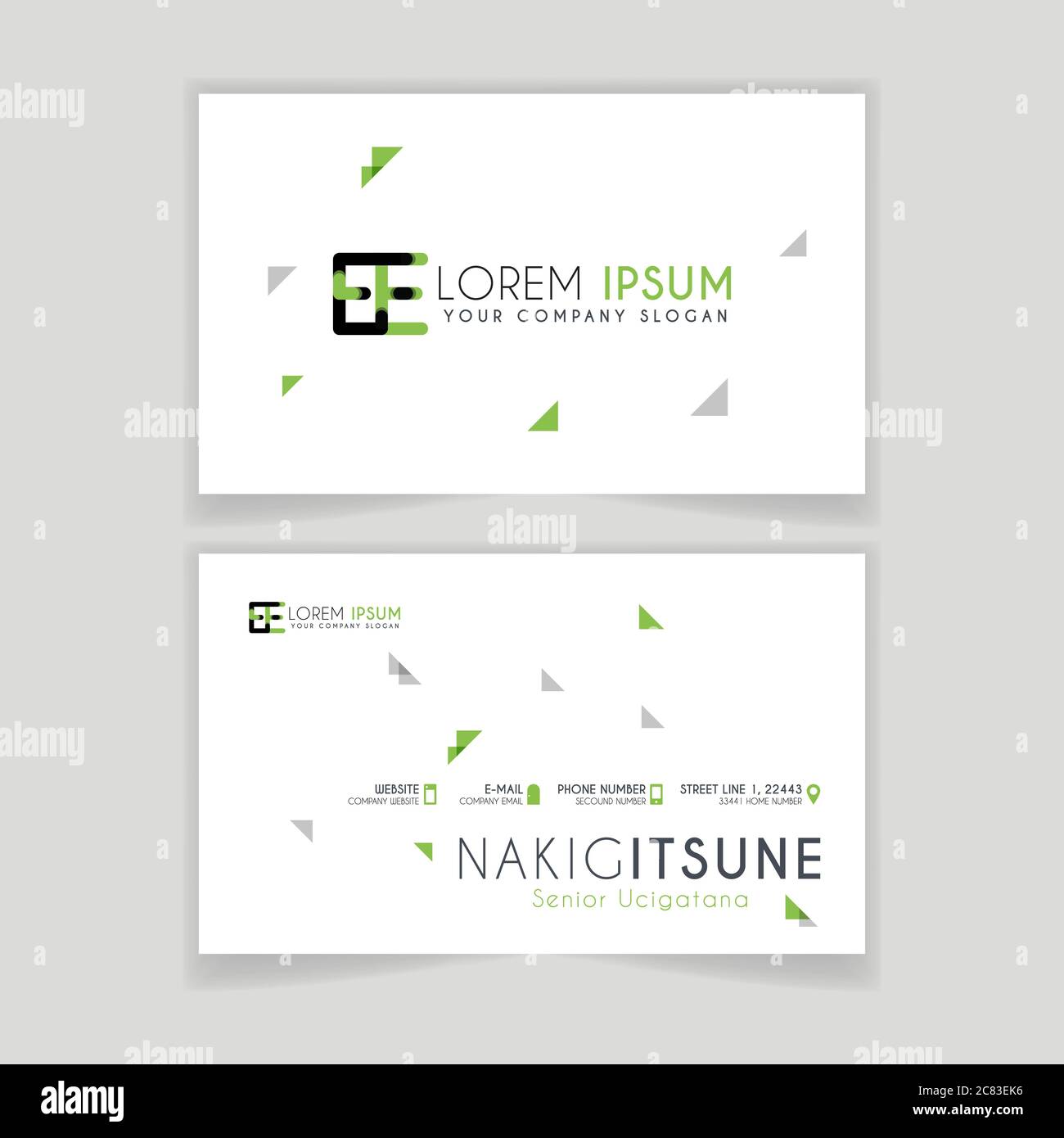 Simple Business Card with initial letter EE rounded edges with green ...