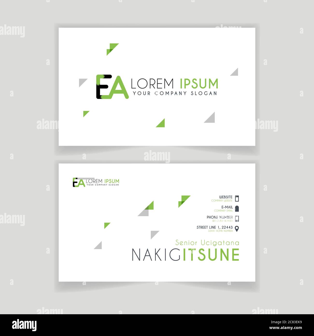 Simple Business Card with initial letter EA rounded edges with green ...
