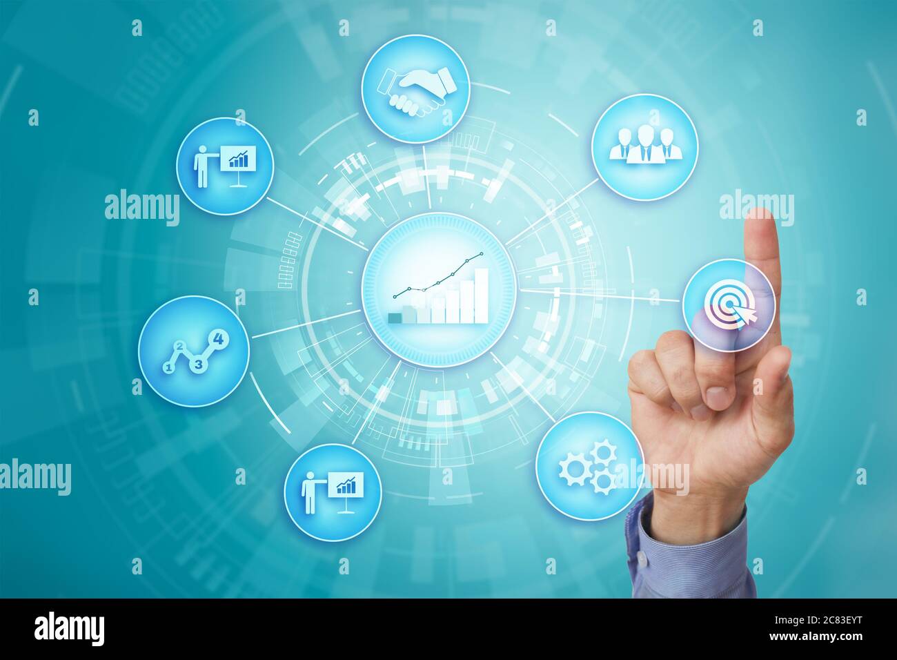Business process and strategy concept on virtual screen background ...