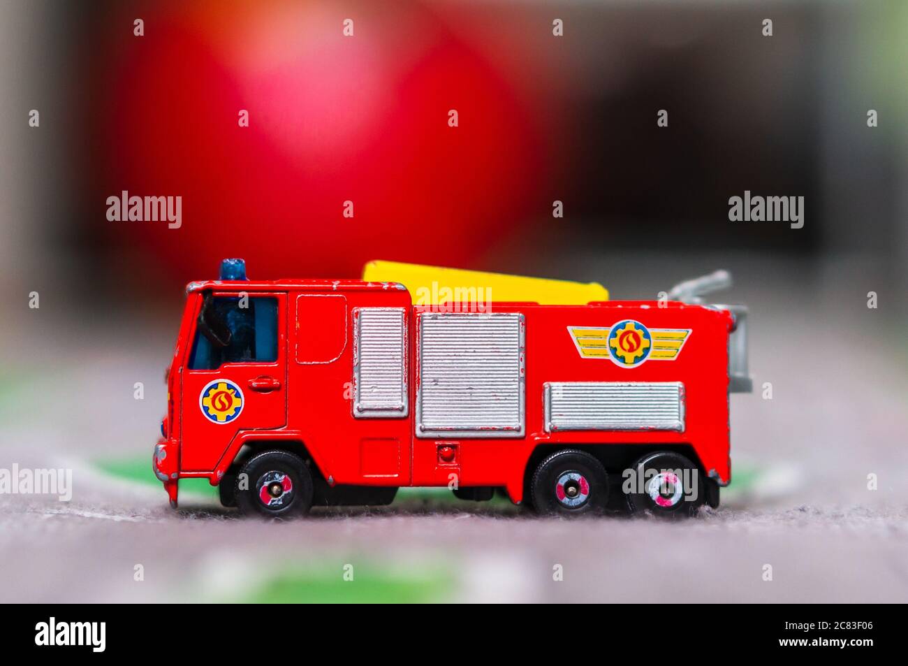 POZNAN, POLAND - Jul 09, 2020: Fireman Sam toy model Jupiter fire truck ...