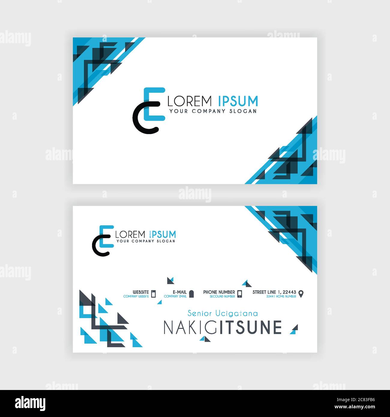 Simple Business Card with initial letter CE rounded edges with a blue ...