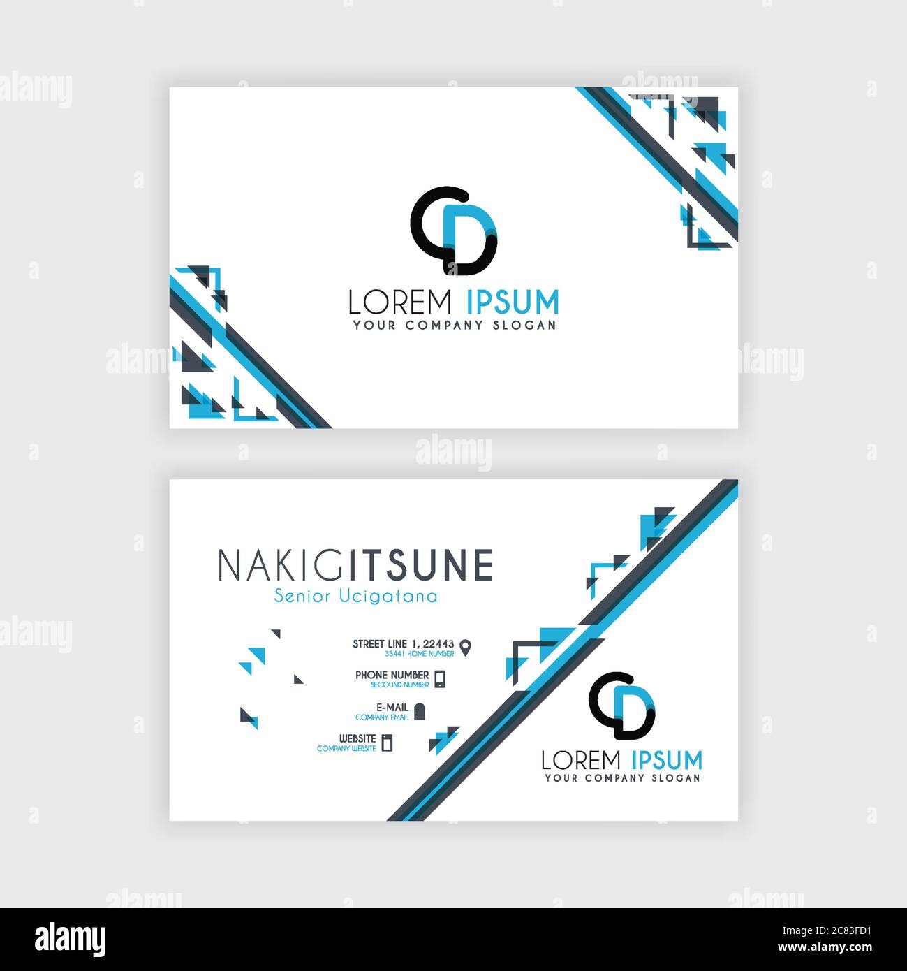 Simple Business Card with initial letter CD rounded edges with a blue ...