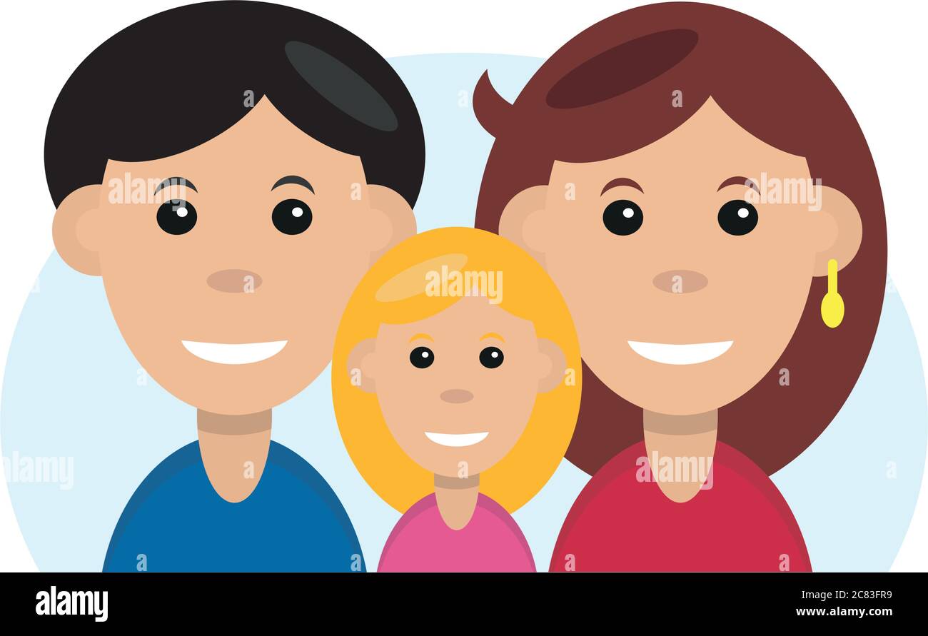 Family union and love. Father, mother and daughter in trendy flat style ...