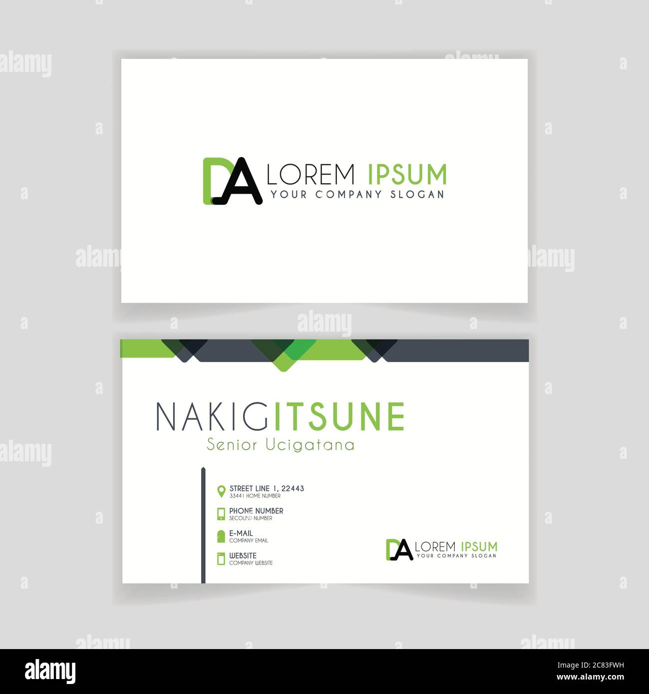 Simple Business Card with initial letter DA rounded edges with green ...