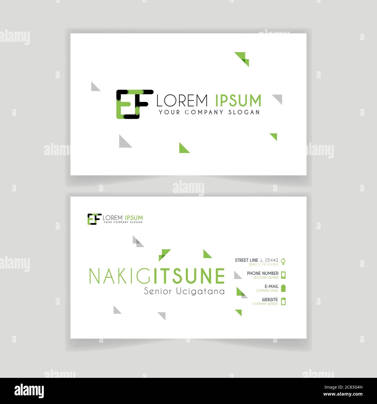 Simple Business Card with initial letter EF rounded edges with green ...