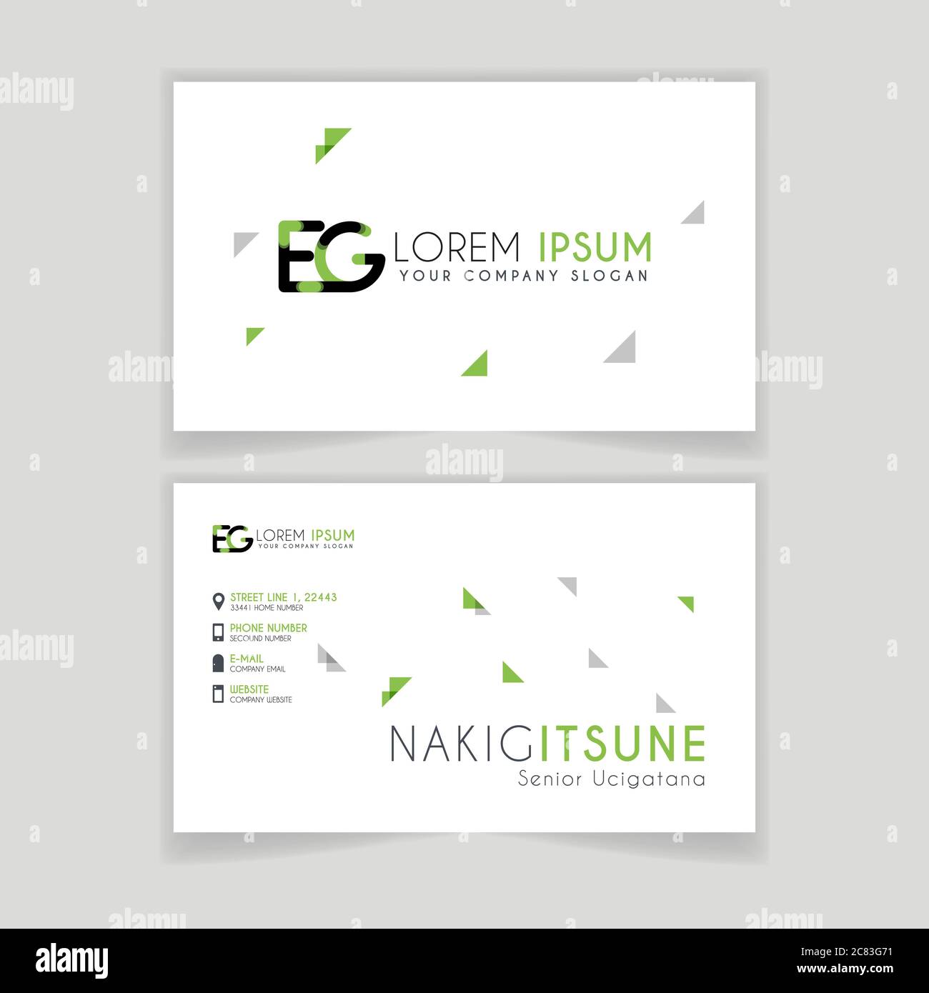 Simple Business Card with initial letter EG rounded edges with green ...