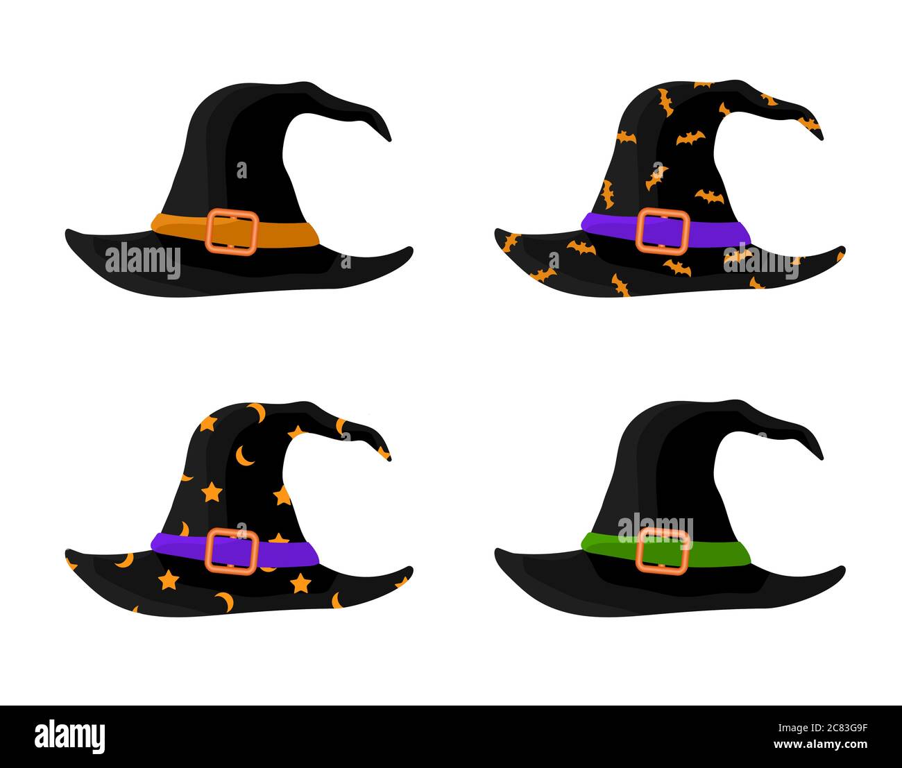 Colorful Witch and Wizards Hats with Belt. Halloween costume. Set of ...