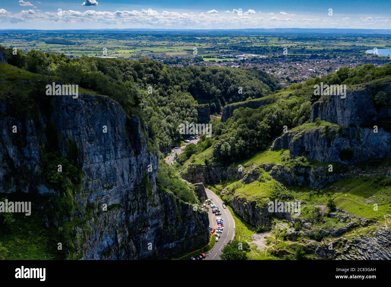Aerial view of Cheddar Gorge, Mendip Hills, Somerset, England Stock ...