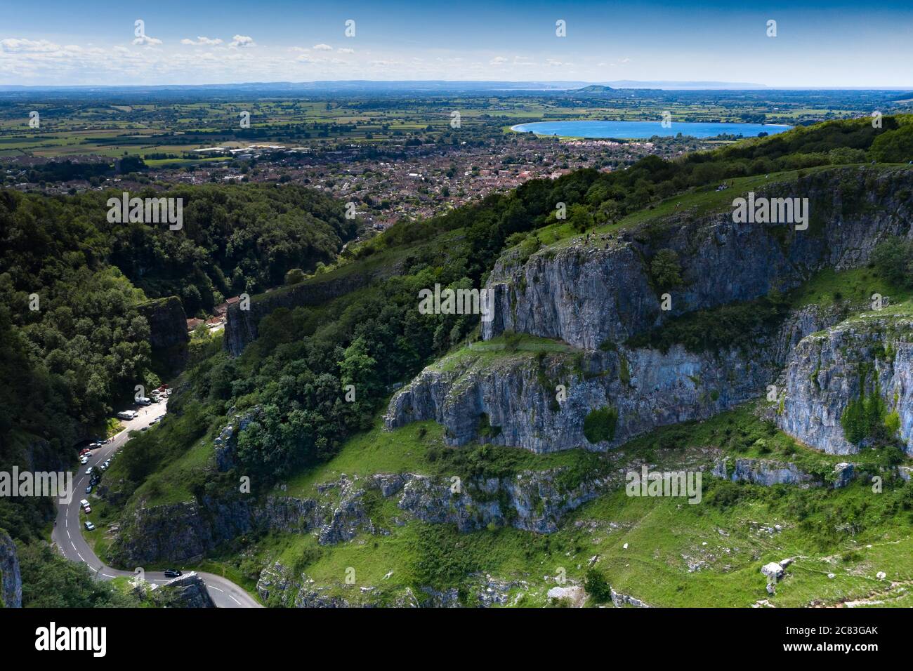 Aerial view of Cheddar Gorge, Mendip Hills, Somerset, England Stock ...