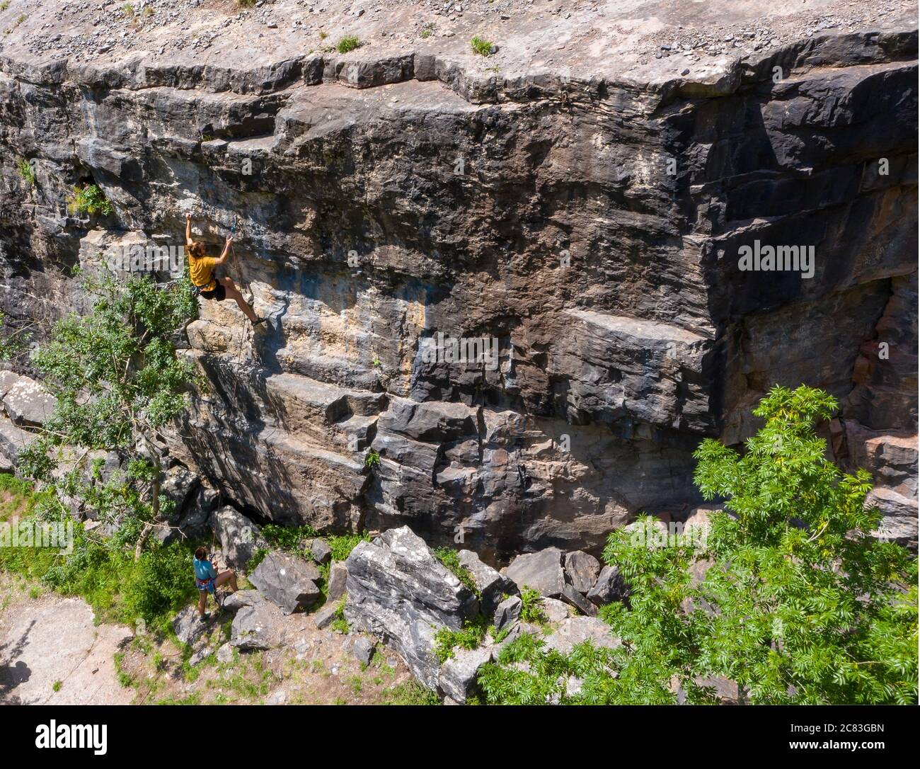 Aerial view of a rock climber at Cheddar Gorge Stock Photo - Alamy