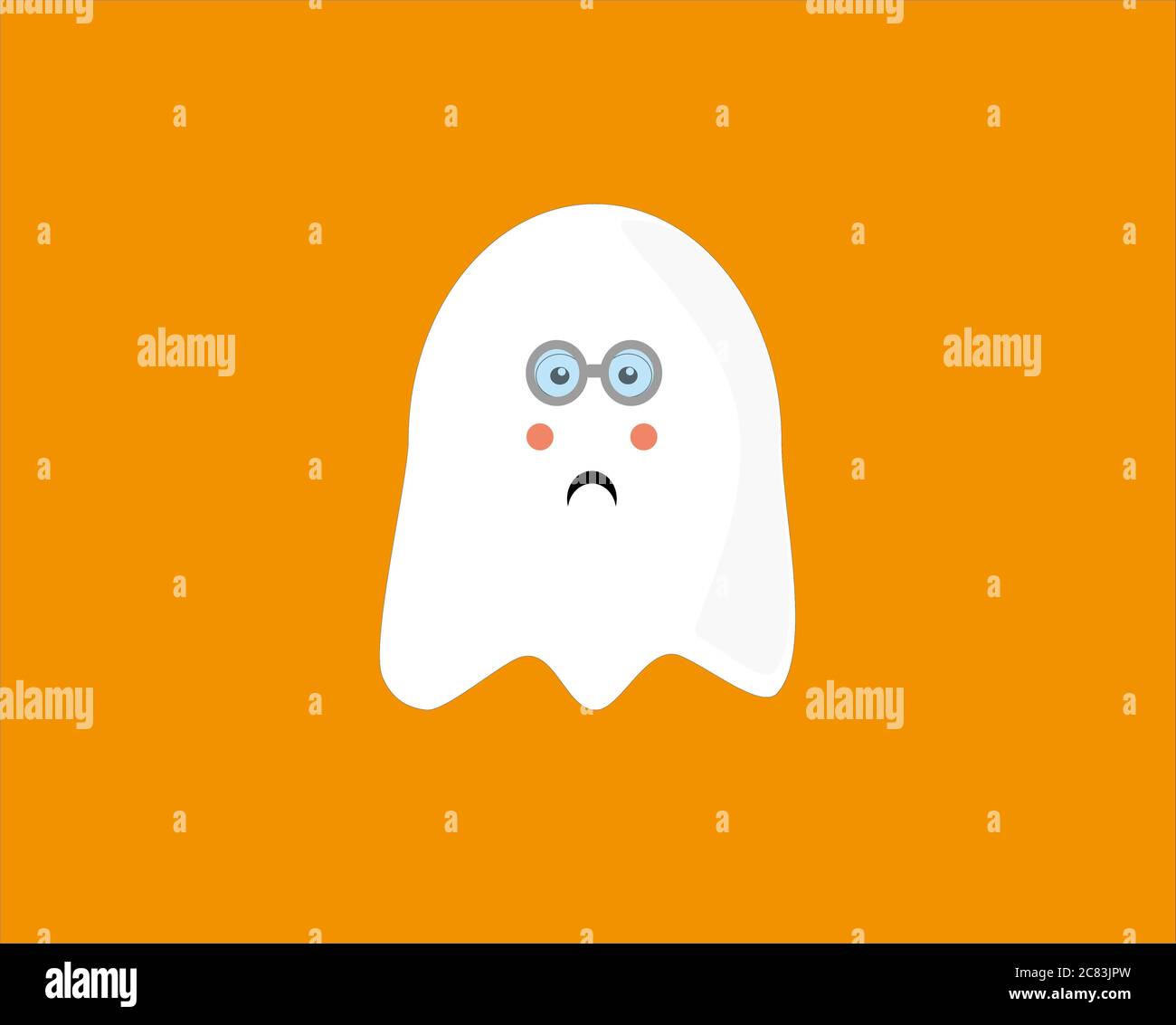 Funny and sad ghost with eyeglasses on orange background Stock Photo ...