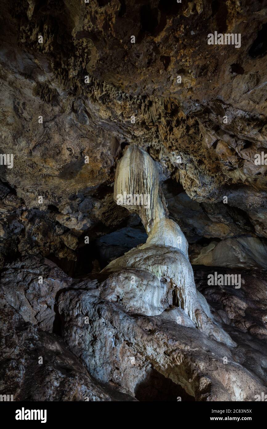Beautiful mineral formations in the cavern of Cenote Xkeken near ...