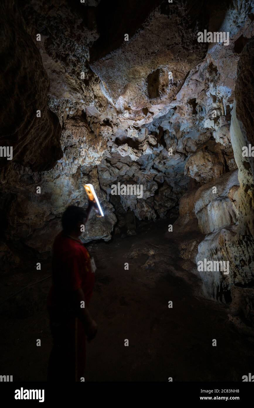 Beautiful mineral formations in the cavern of Cenote Xkeken near ...