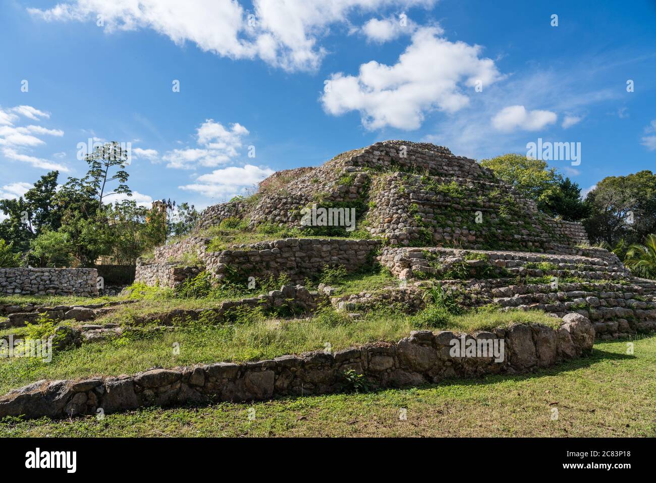 The ruins of a Mayan pyramid by the town square in Acanceh, Yucatan ...