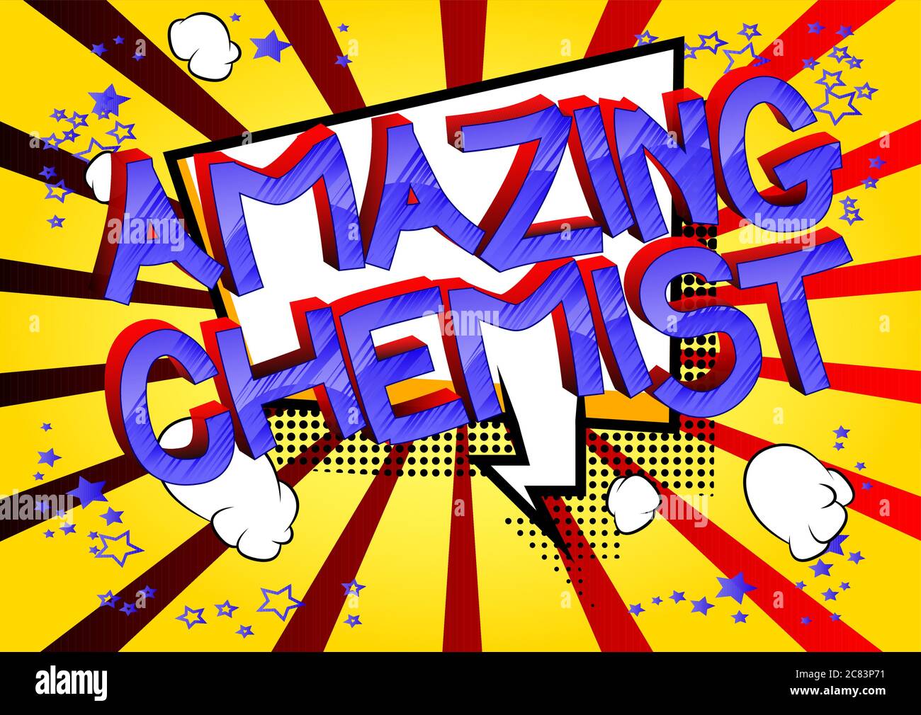 Amazing Chemist Comic book style cartoon words. Text on abstract ...
