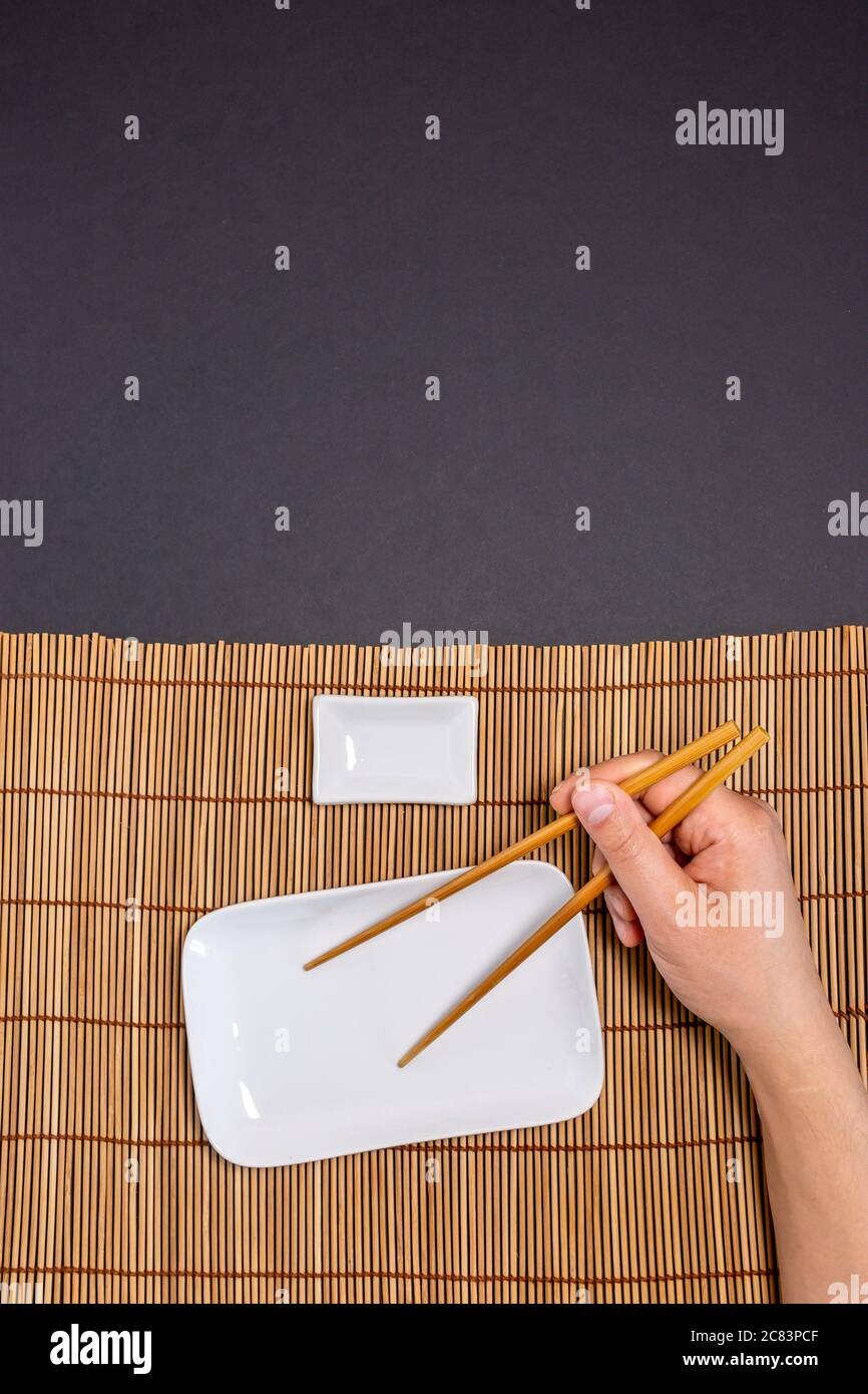 empty sushi plate, with space for text, freespace, mockup. vertical ...