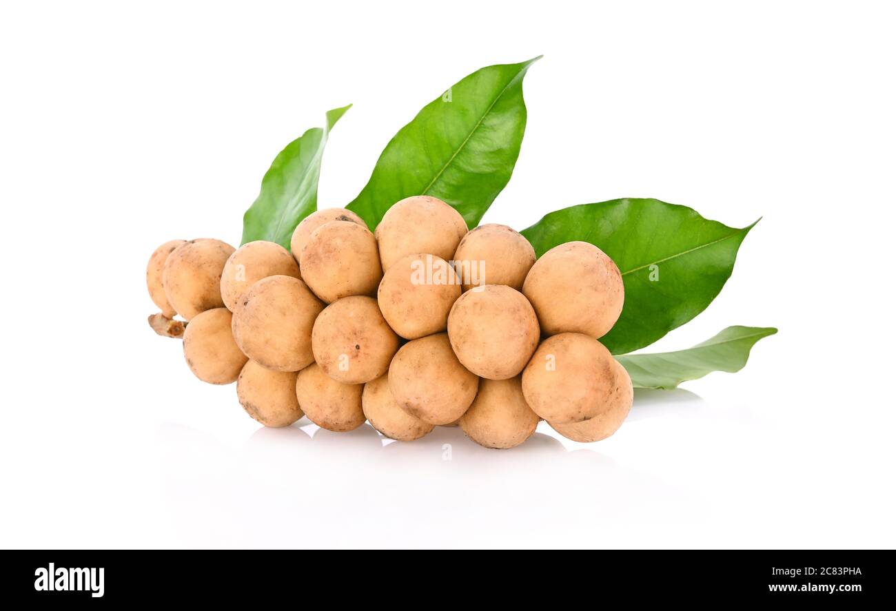 Longkong and green leaf isolated on whie background Stock Photo - Alamy