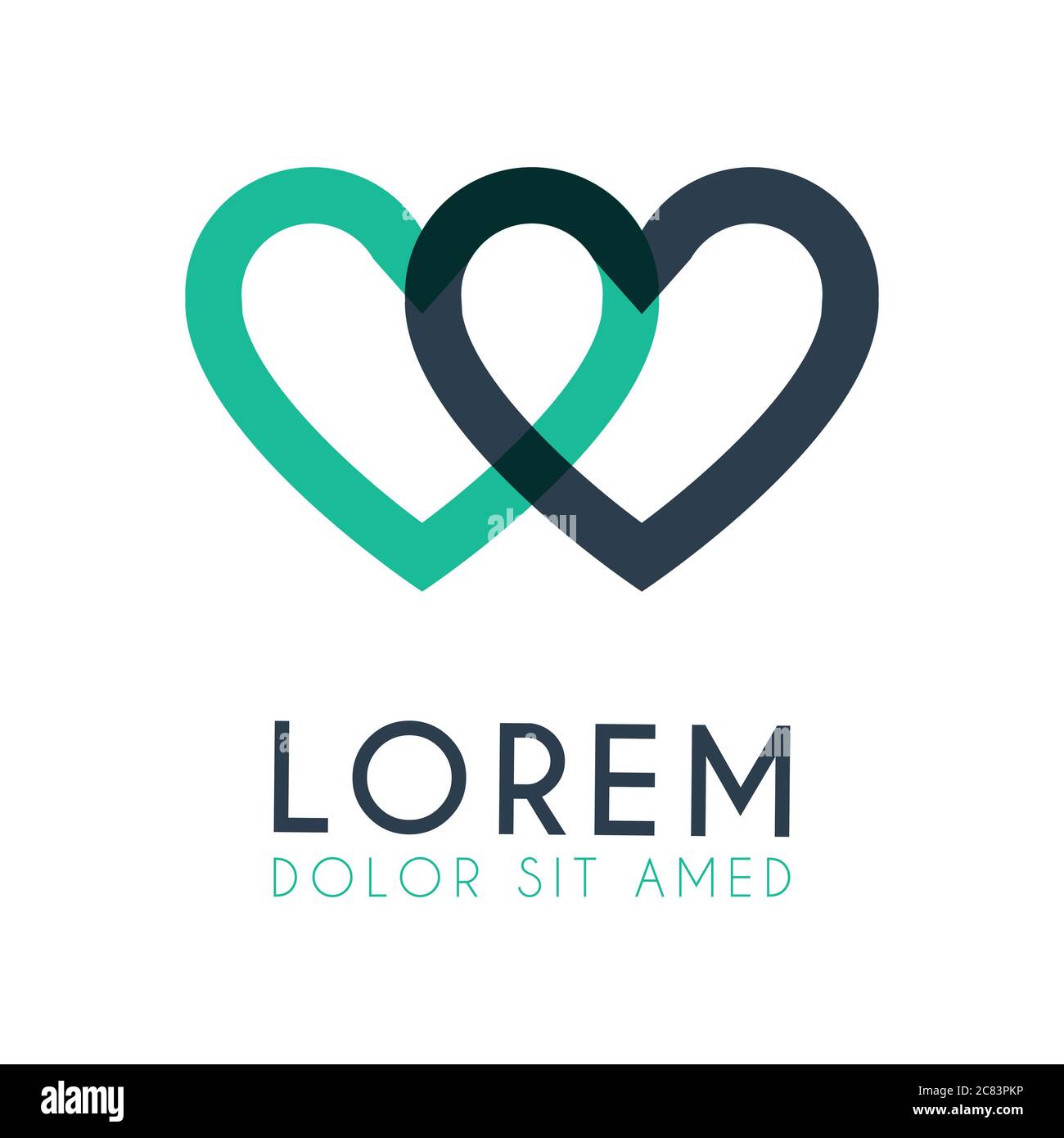 a two-hearted green and blue hollowed-up logos intercepting each other ...