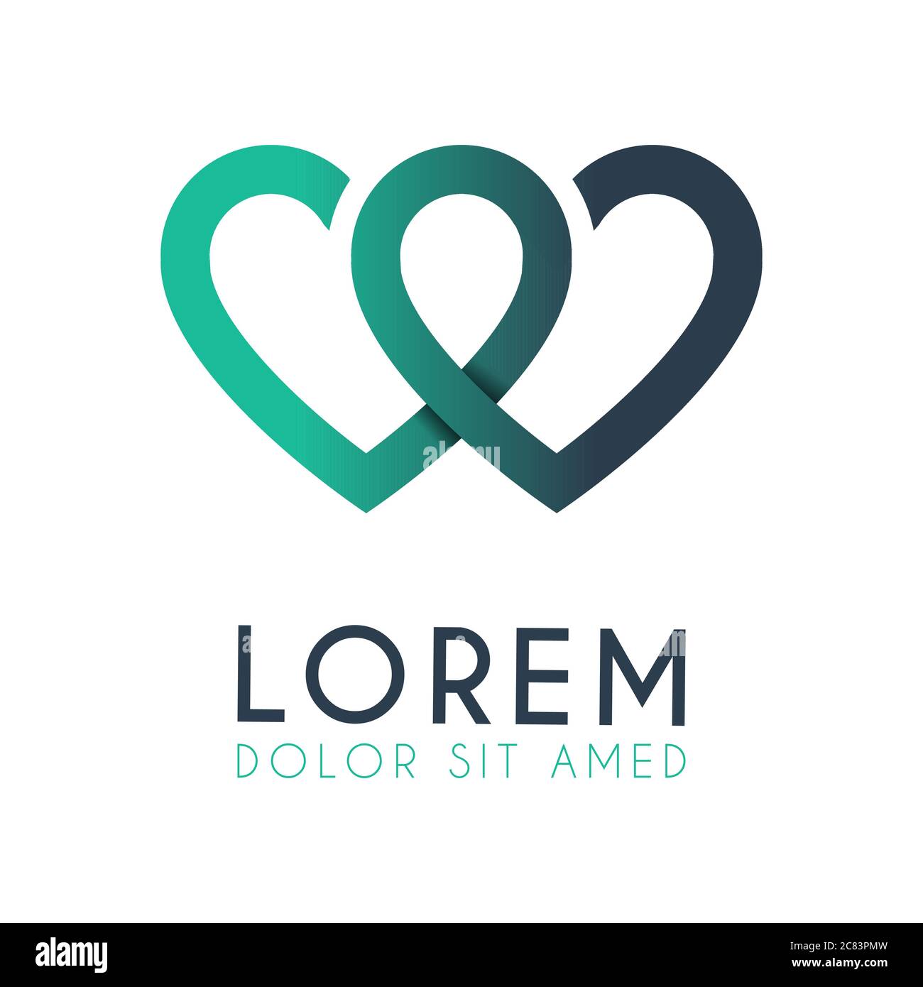 a two-hearted logo that merges into one and forms a green gradation to ...