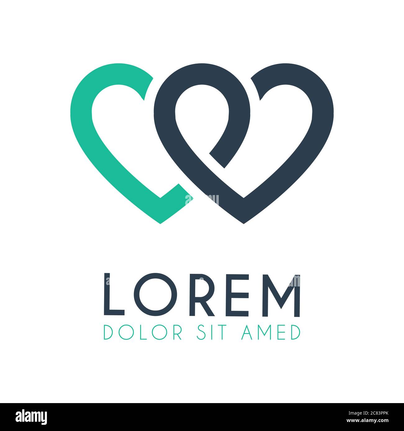 the two-hearted logo is green and blue which, when meeting each other ...