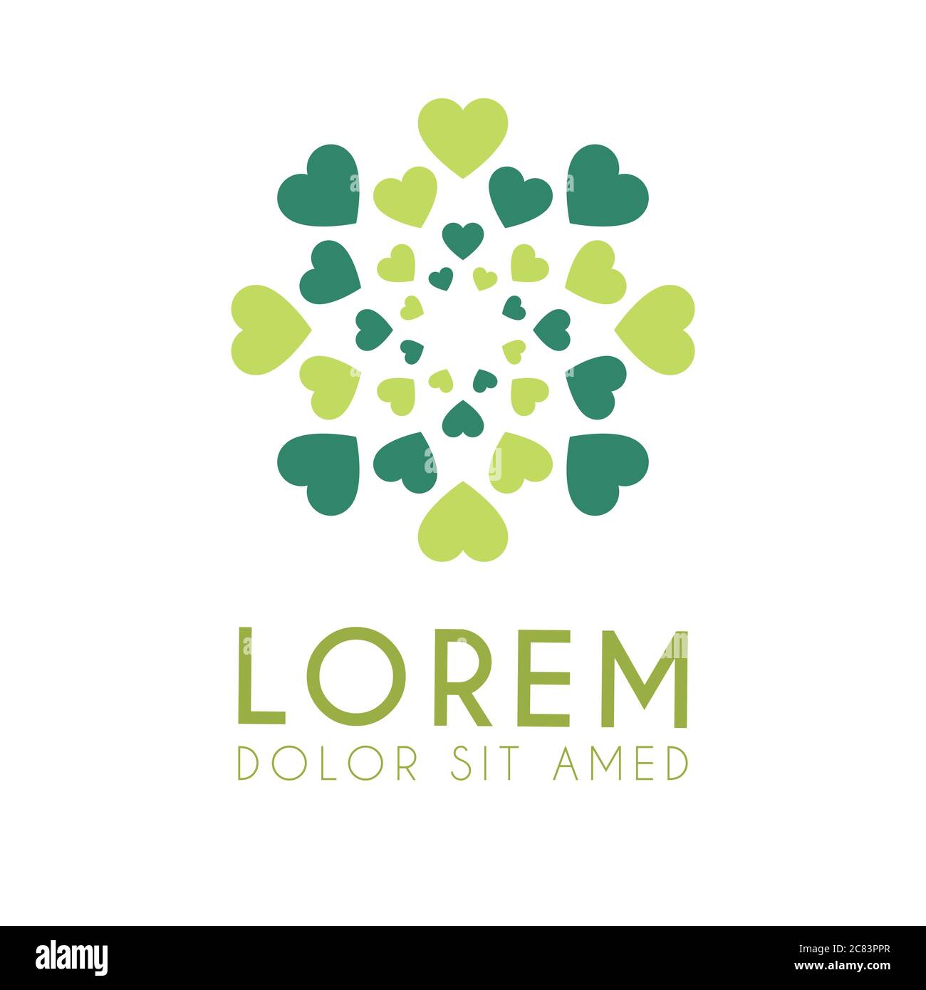 a heart logo composed of many green hearts that make up the spiral. for ...