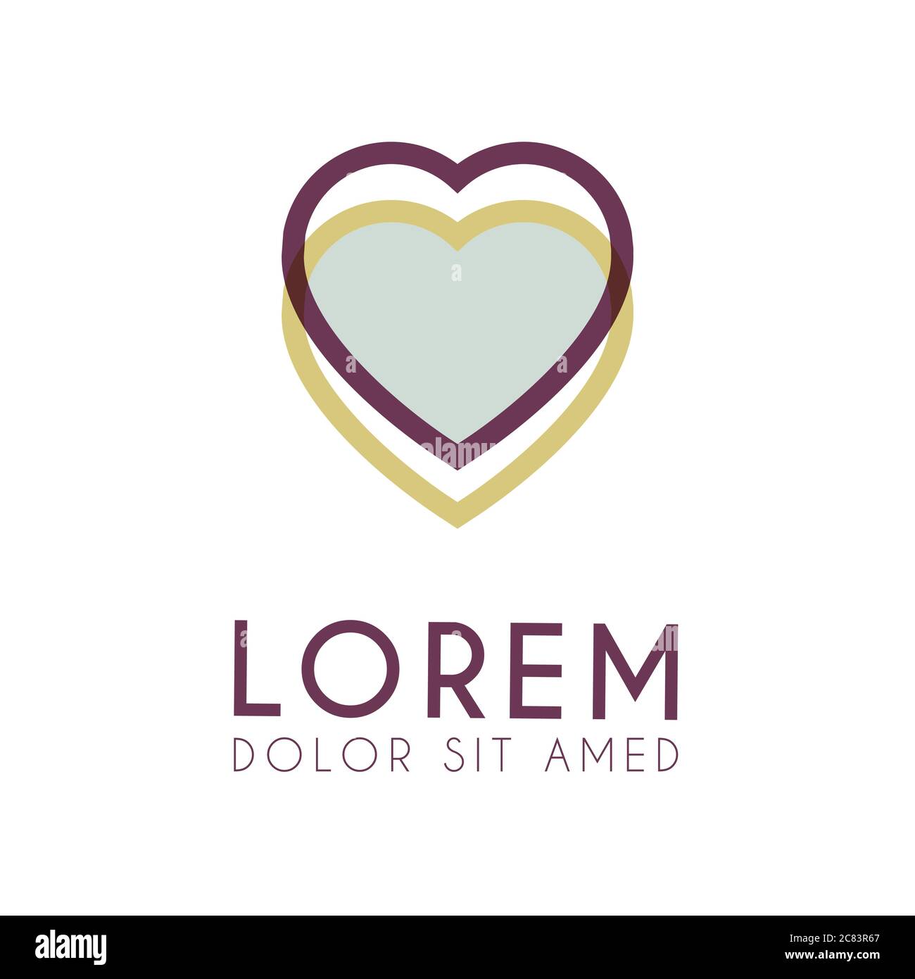The heart logo is made up of two green and purple lines. for company ...